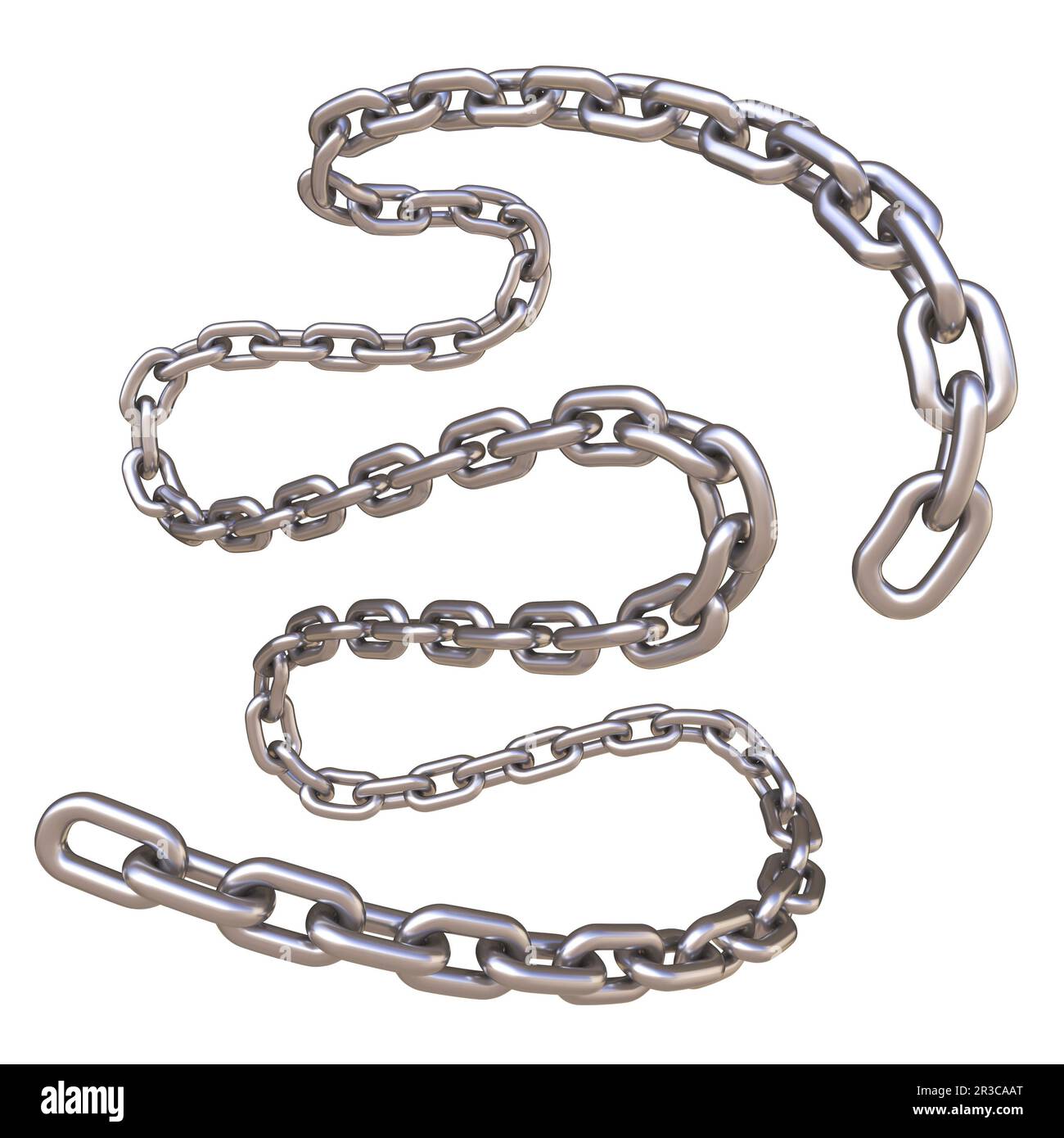 Metal chain curved 3D rendering illustration isolated on white ...