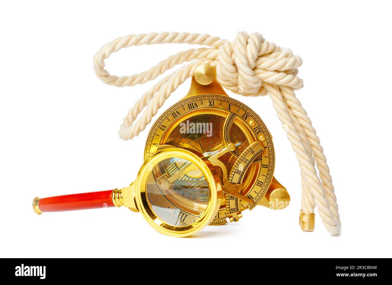 Nautical compass with rope isolated on white background Stock Photo - Alamy