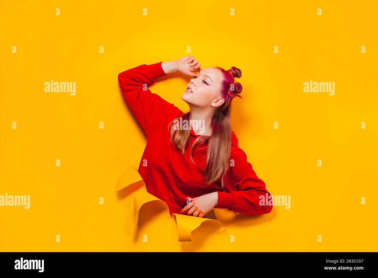 Beautiful girl waking up in new reality Stock Photo - Alamy