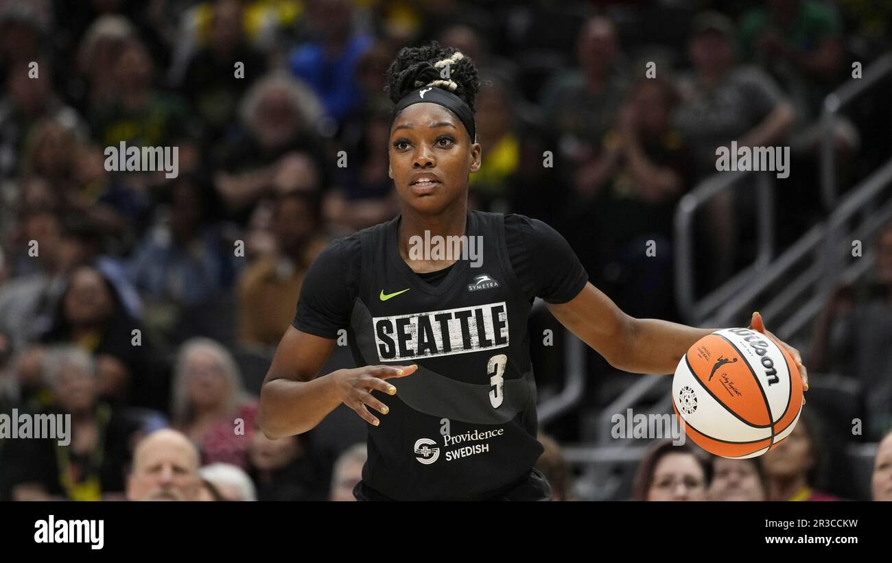 Seattle Storm guard Kaila Charles (3) looks on against the Las Vegas ...