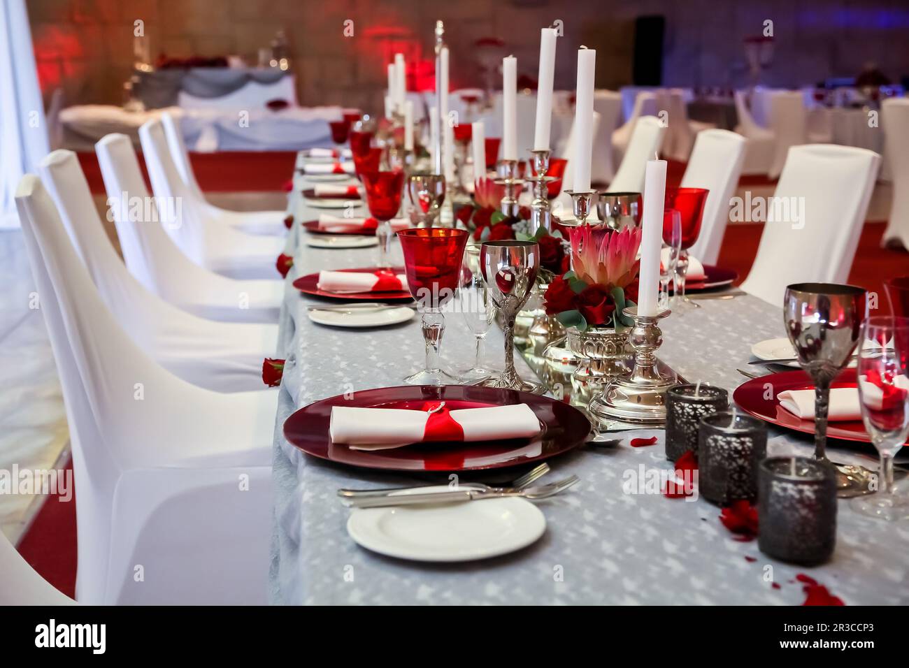 Decor at corporate Christmas Gala Event Party Stock Photo - Alamy