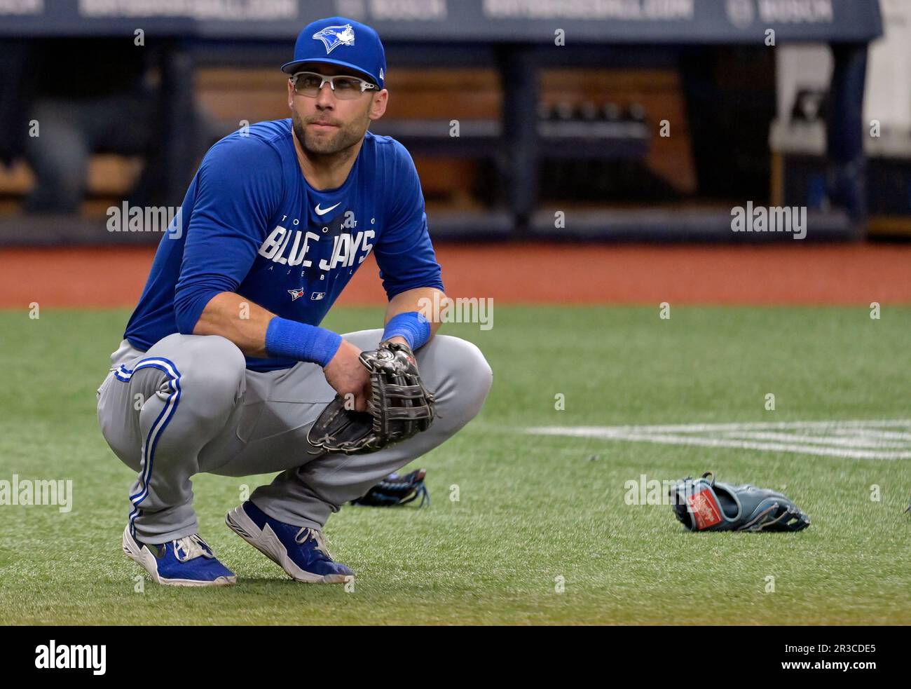 Toronto Blue Jays' Kevin Kiermaier watches batting practice before a ...