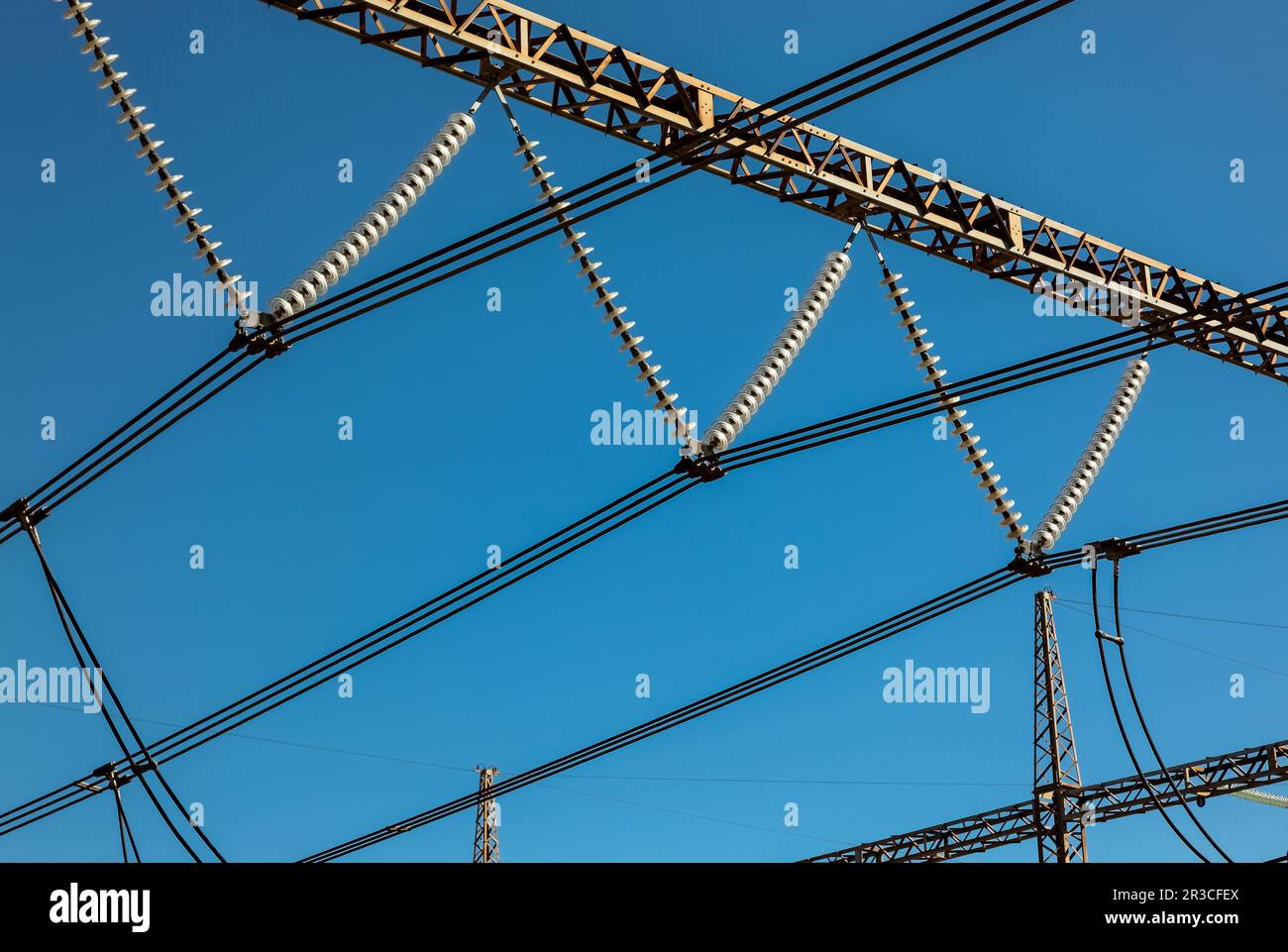 High Voltage Industrial sized electrical power lines Stock Photo - Alamy