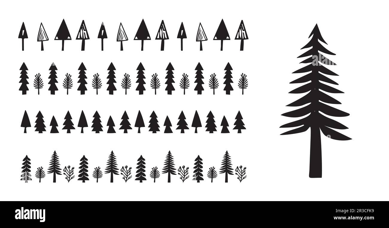 Scandi woodland tree banner in low brow style. Quirky nature forest ...