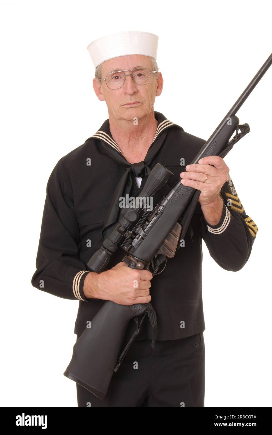 Old sailor from the United States Navy with a sniper rifle Stock Photo ...