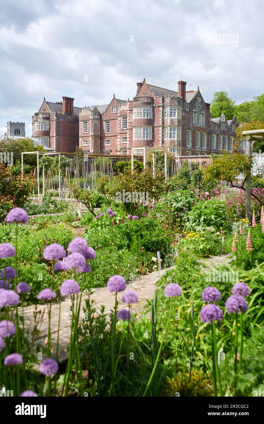 The Elizabethan manor house of Burton Agnes Hall viewed from the walled ...