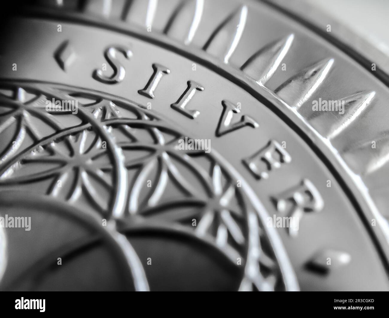 Macro close up of a pure Silver Bullion coin Stock Photo - Alamy