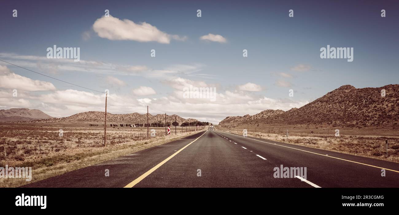 Empty country highway road in South African Karoo region Stock Photo ...