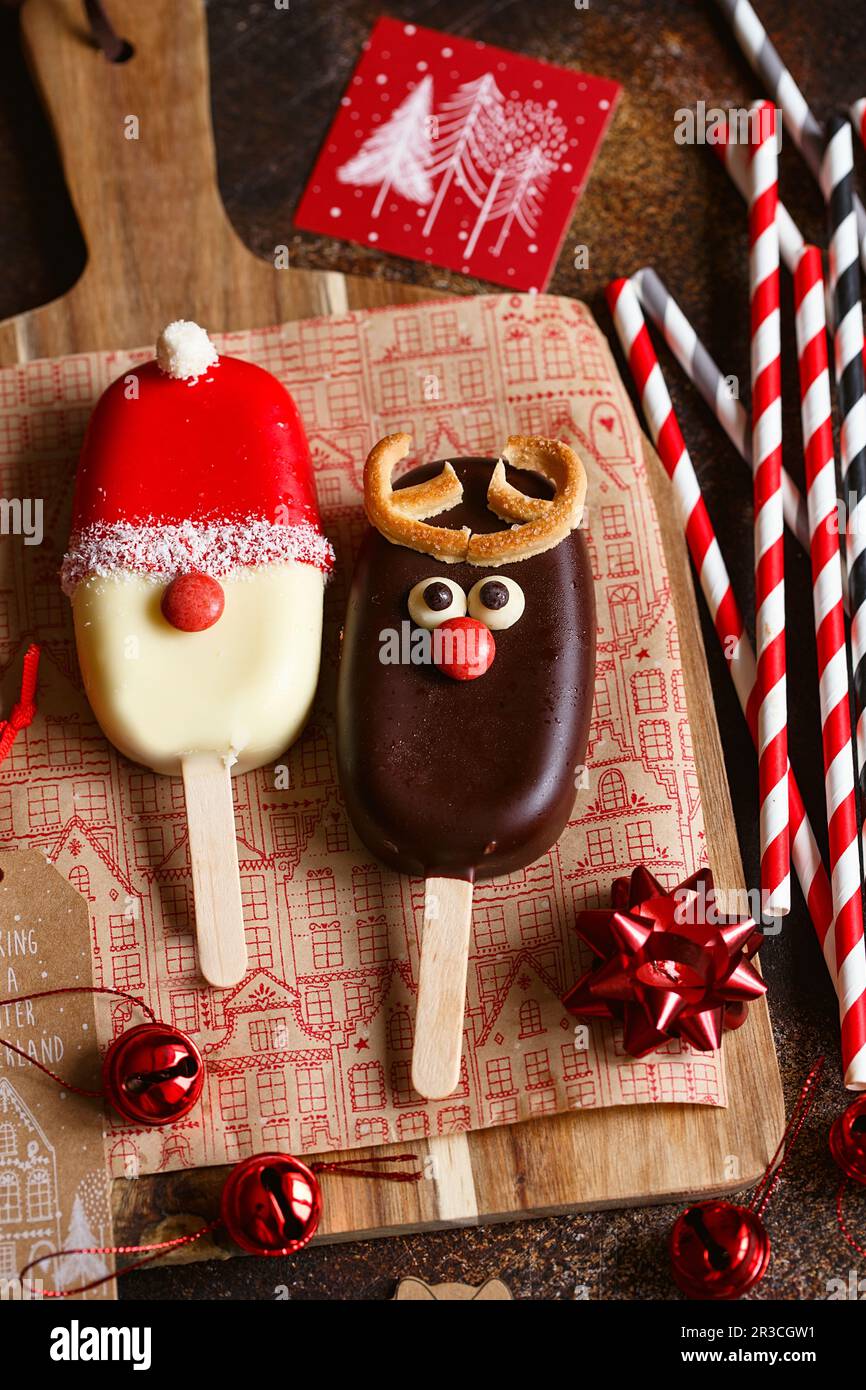 Ð¡hocolate popsicle. Christmas concept. Chocolate ice cream on a stick ...