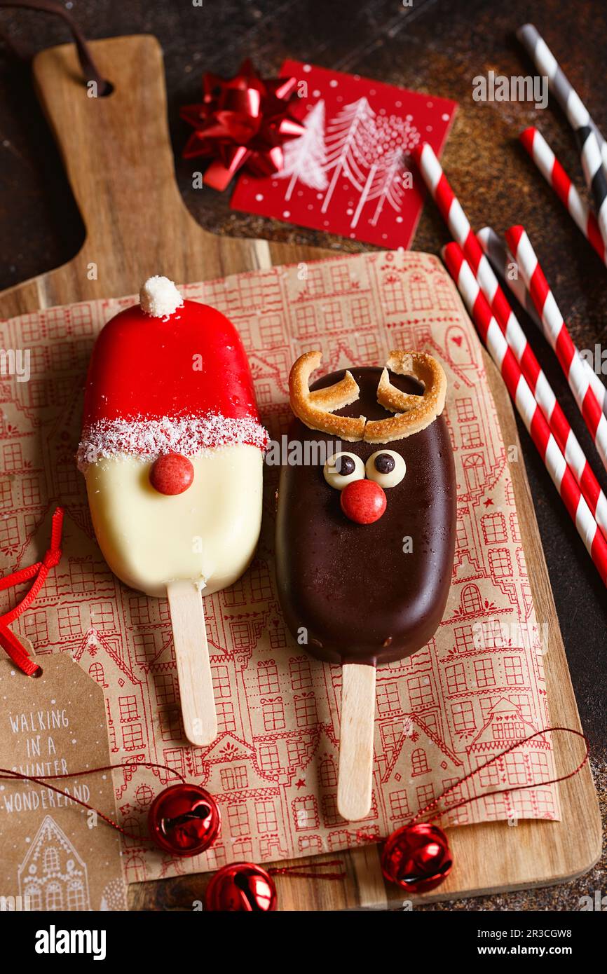 Ð¡hocolate popsicle. Christmas concept. Chocolate ice cream on a stick ...
