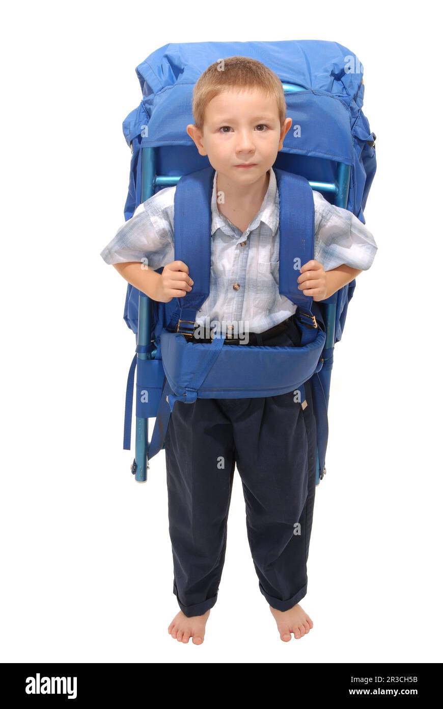 Young boy wearing a large hiking backpack Stock Photo - Alamy