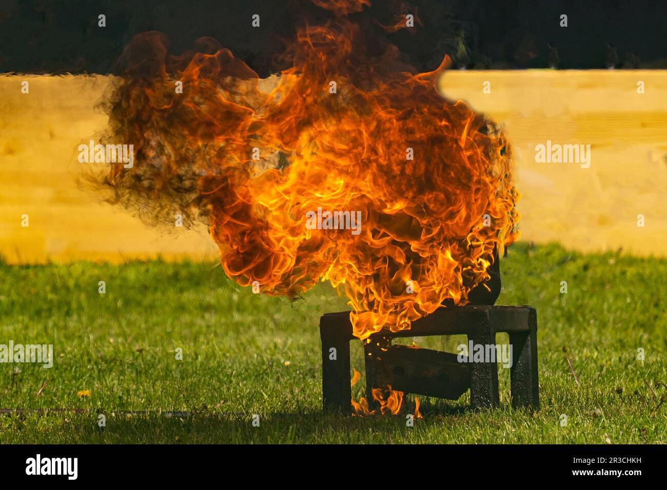 Demonstration of a kitchen fire on a firefighting day Stock Photo - Alamy