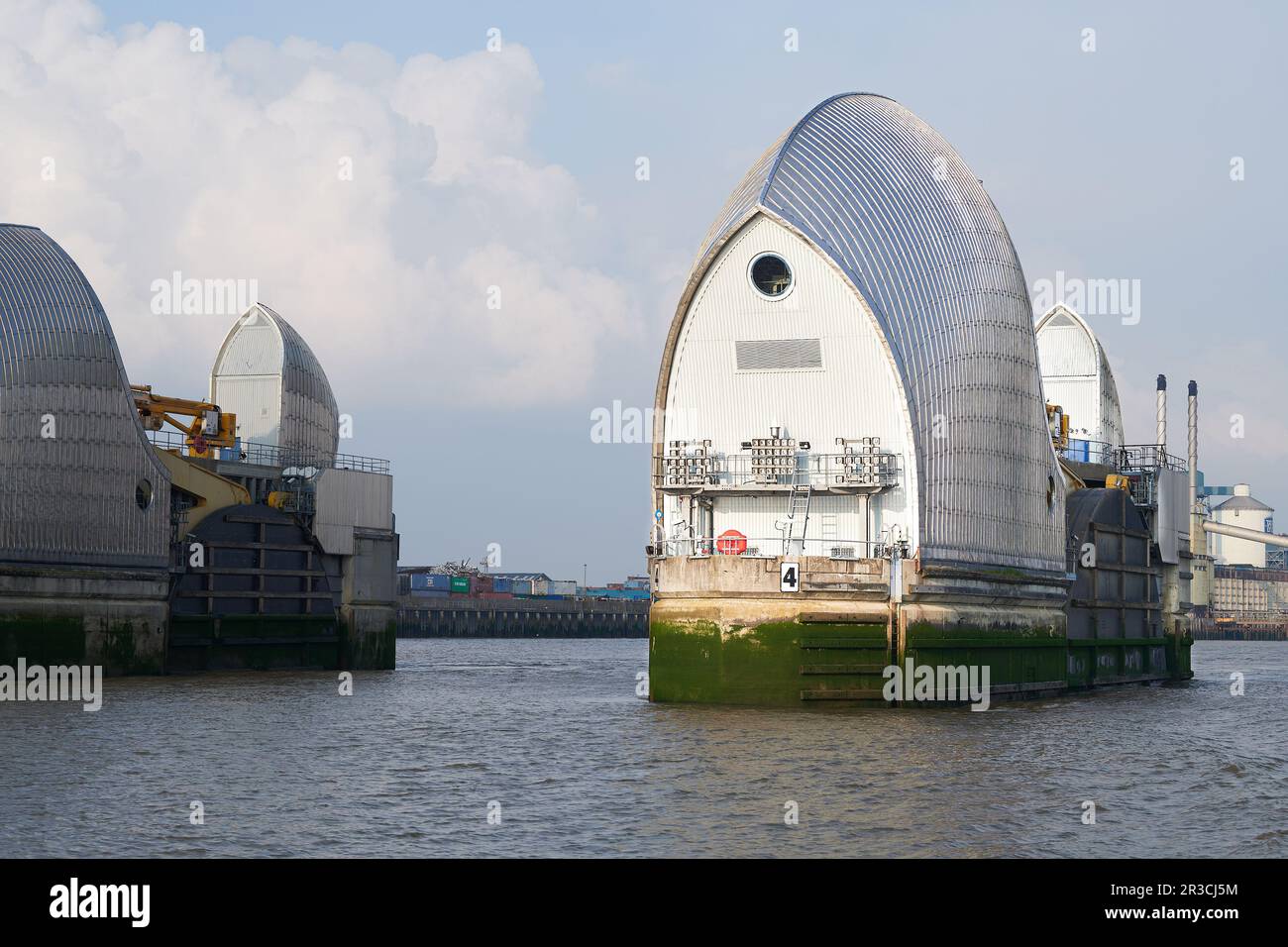 Flood barrier gates on the river Thames at Woolwich, London, England ...