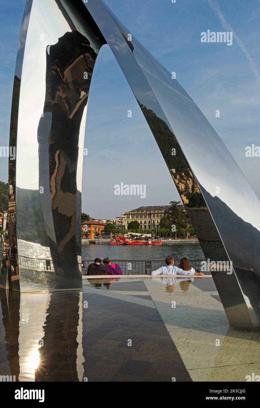 tourists sitting by the Life Electric monument by Daniel Libeskind ...