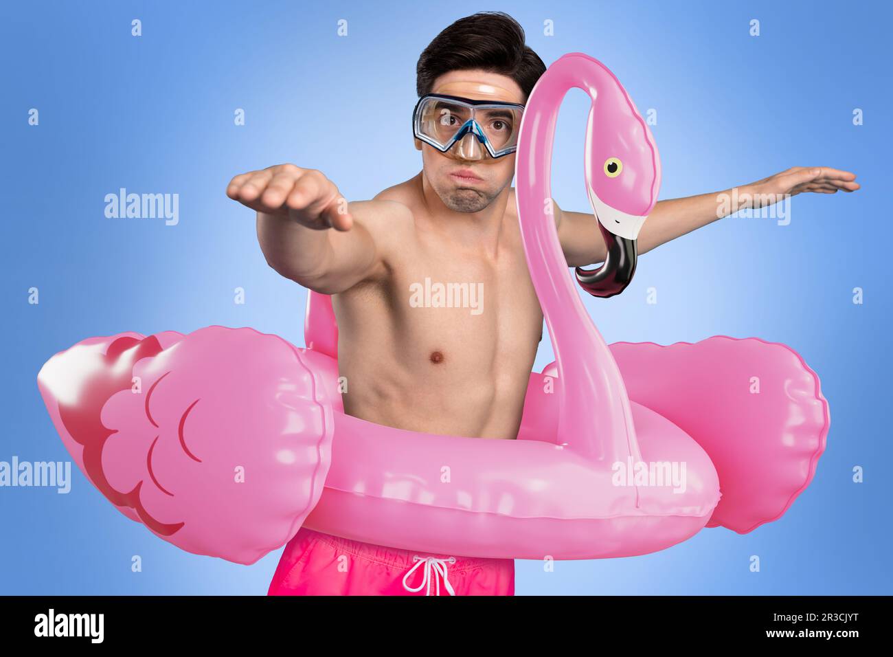 Creative 3d advert poster collage of professional diver swimming ...