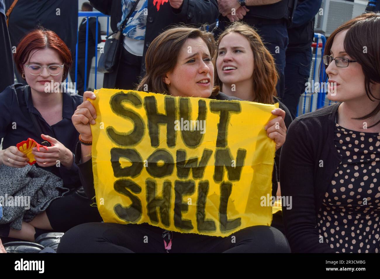 London, UK. 23rd May 2023. Climate activists stage a protest outside ...
