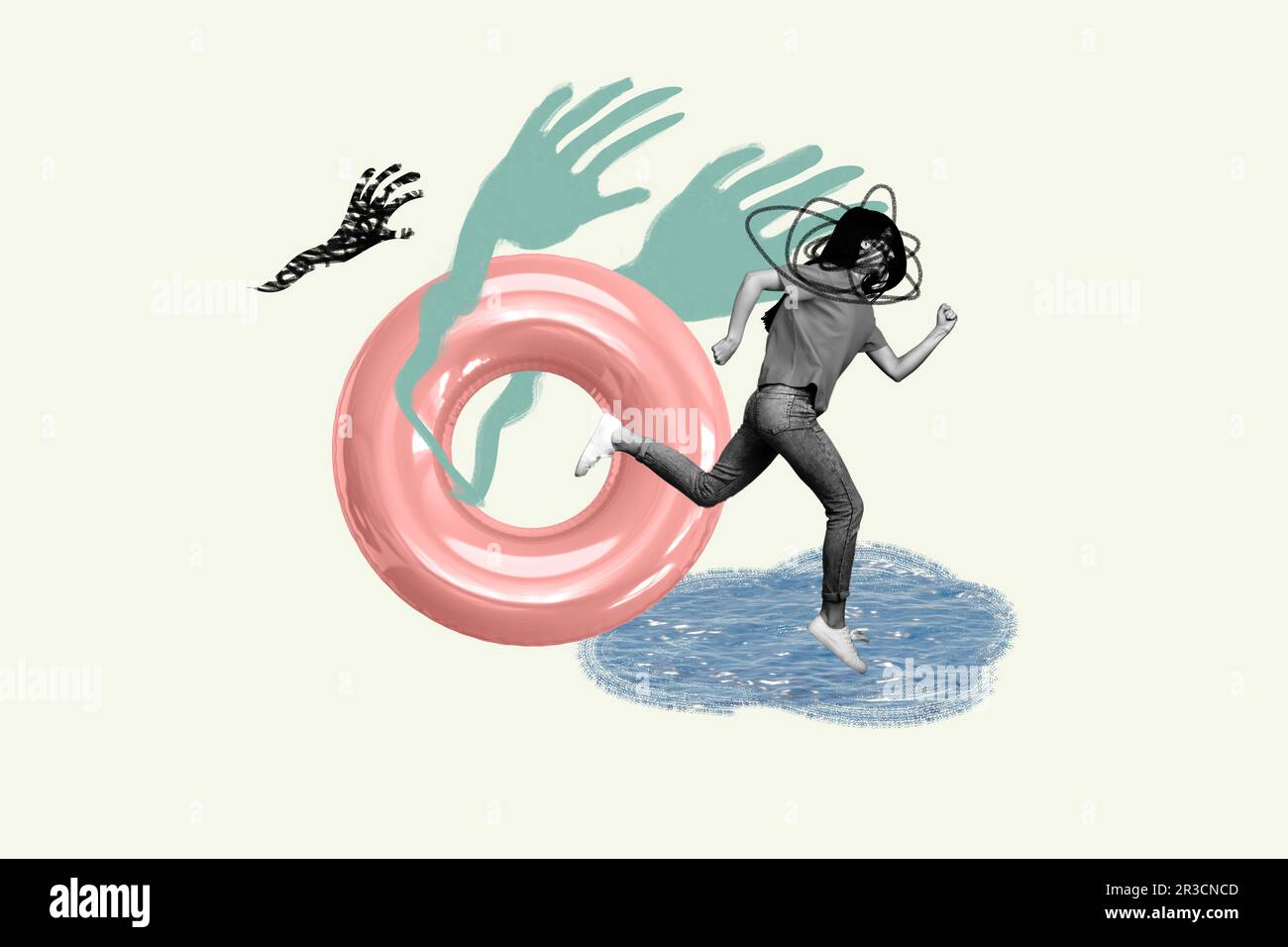 Creative collage picture of black white gamma mini person drawing mess ...