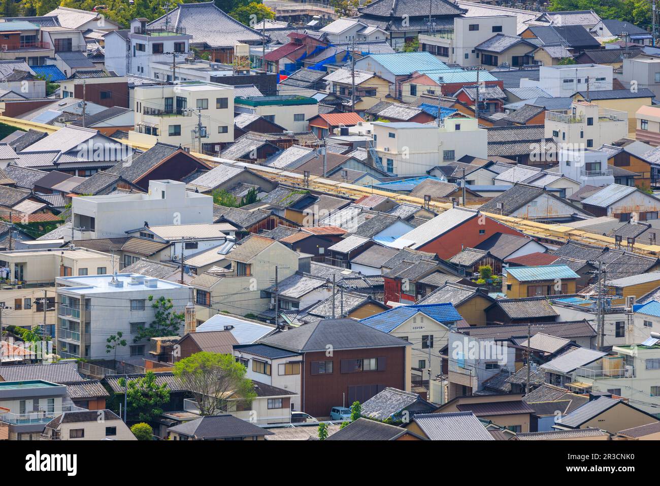 Overhead view of houses in dense neighborhood in small town Japan Stock ...