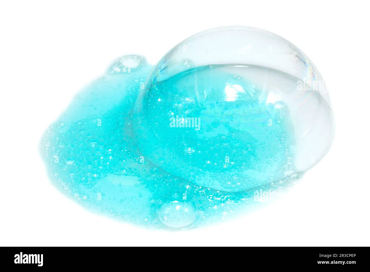 Spilled shampoo or liquid soap on a white background. Foam with large ...
