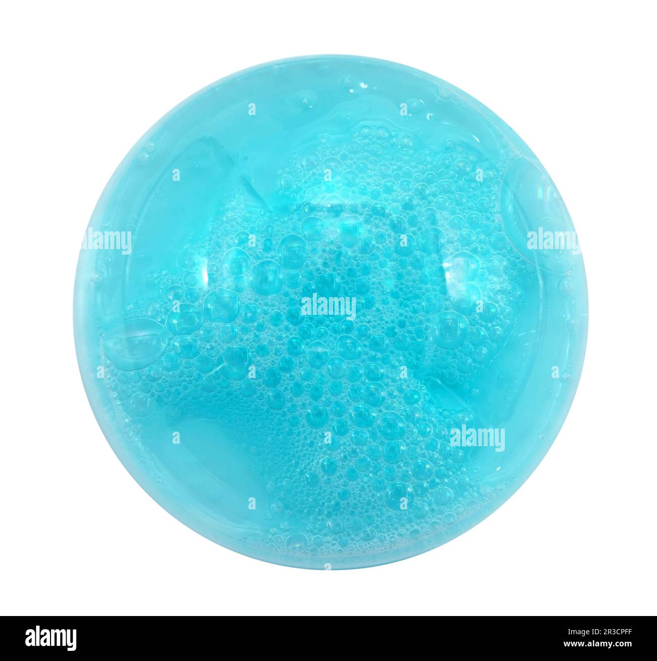 Lather. Round drop of shampoo or liquid soap with bubbles on white ...