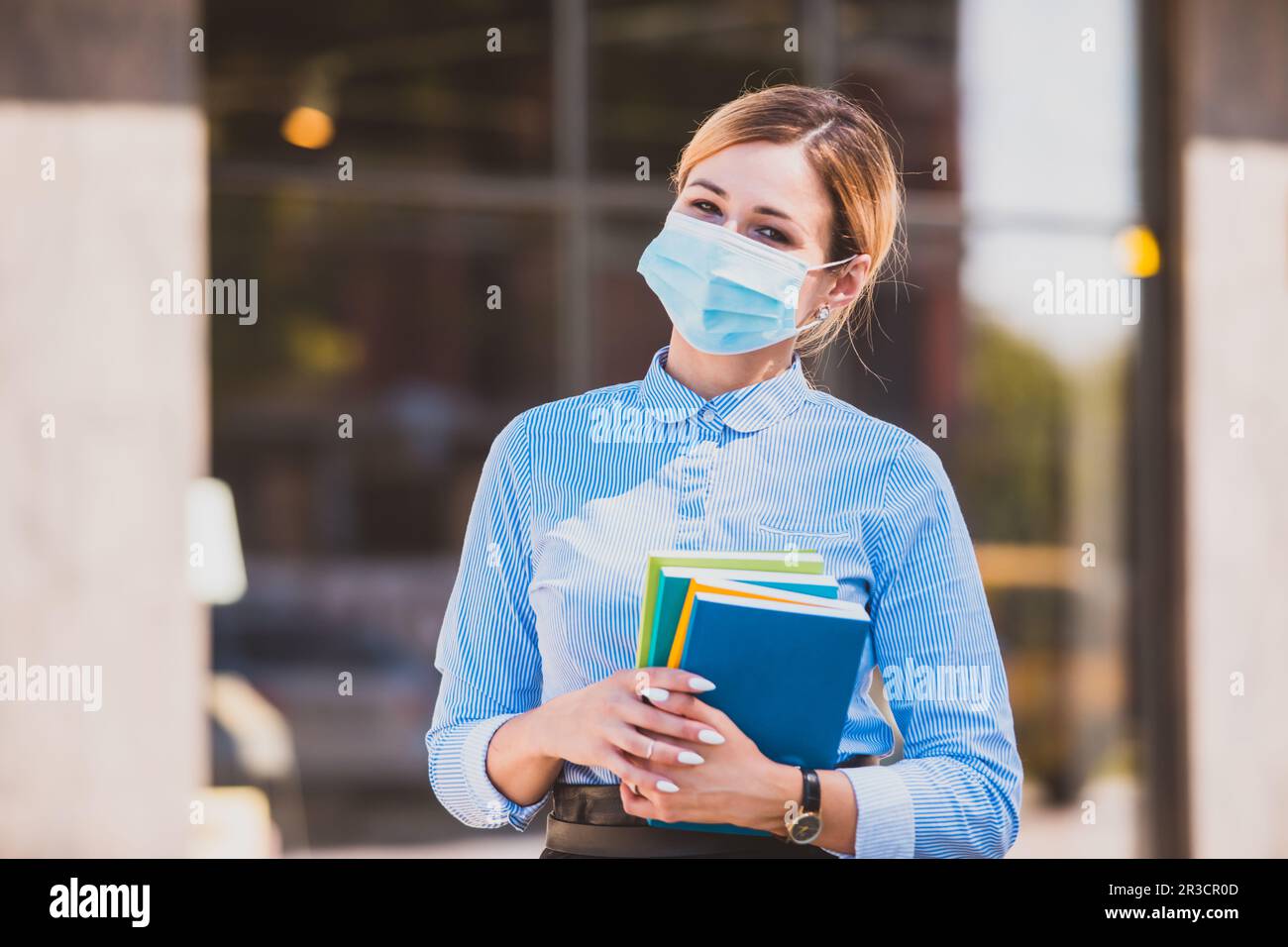 The student is happy to return to studying in a pandemic Stock Photo ...
