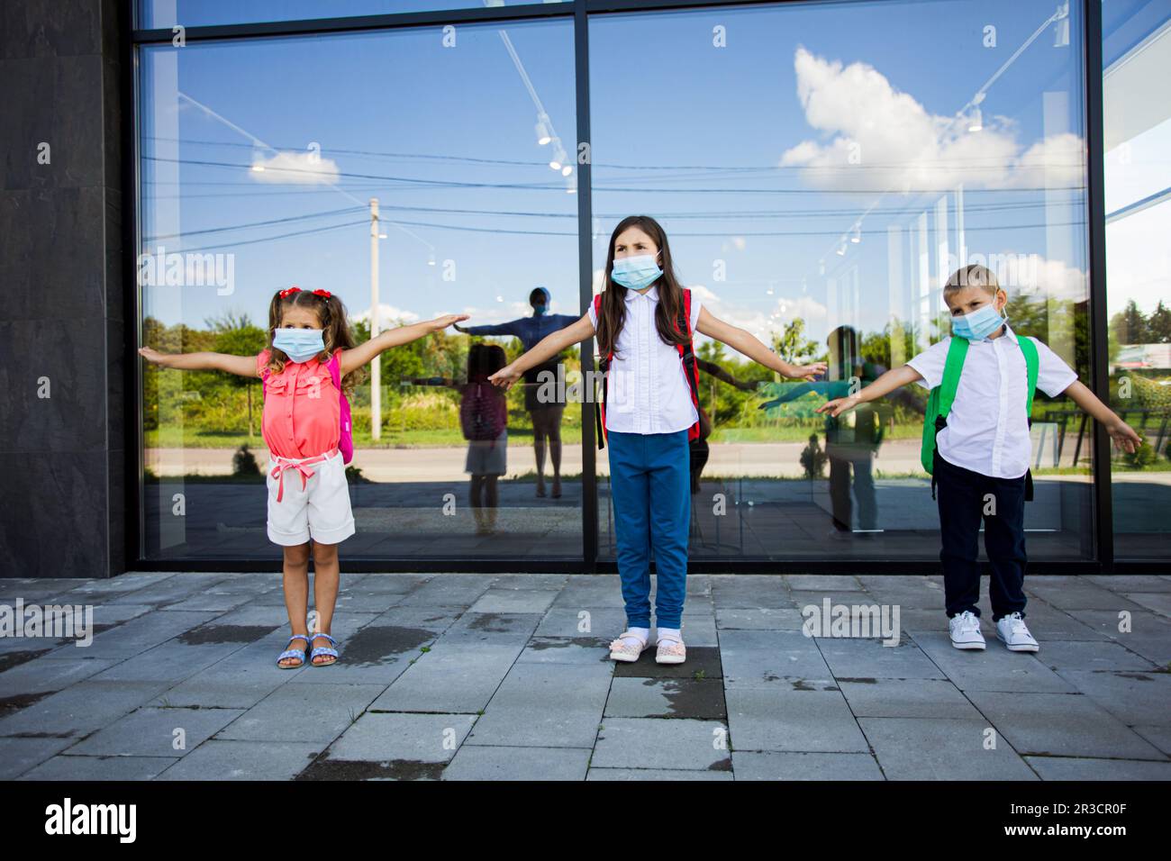 Social distance concept. Kids training how to keep distance Stock Photo ...