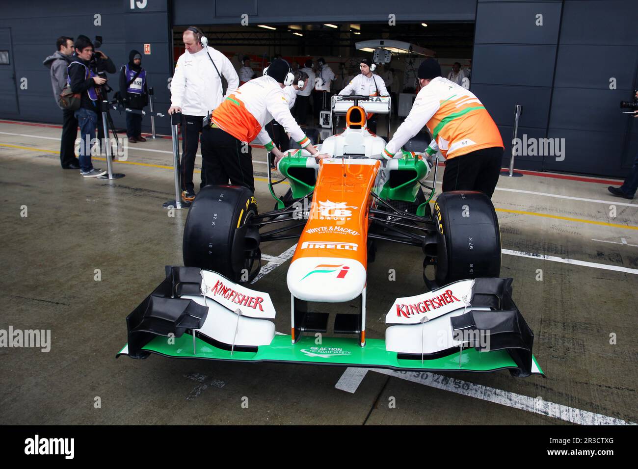 The Sahara Force India F1 VJM06 is pished back in the pits.01.02.2013 ...