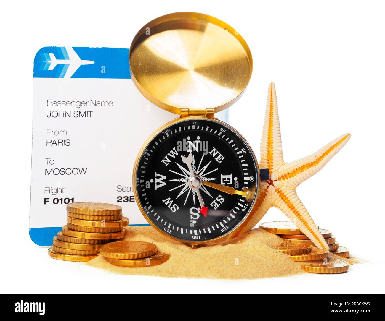Time to Travel. Idea for tourism with ticket and compass isolated ...