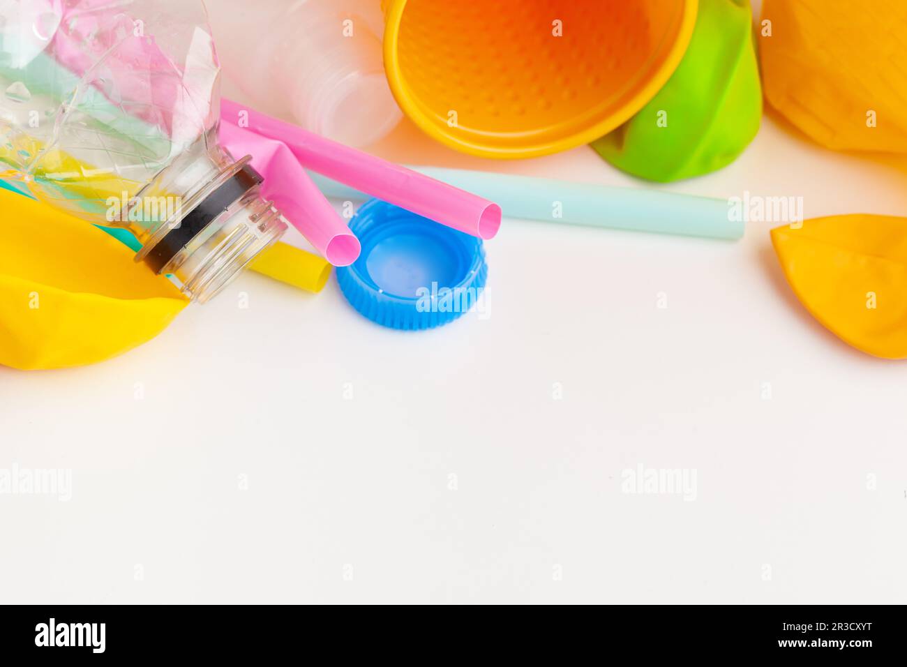 Plastic waste danger ecology concept with garbage and colorful single ...