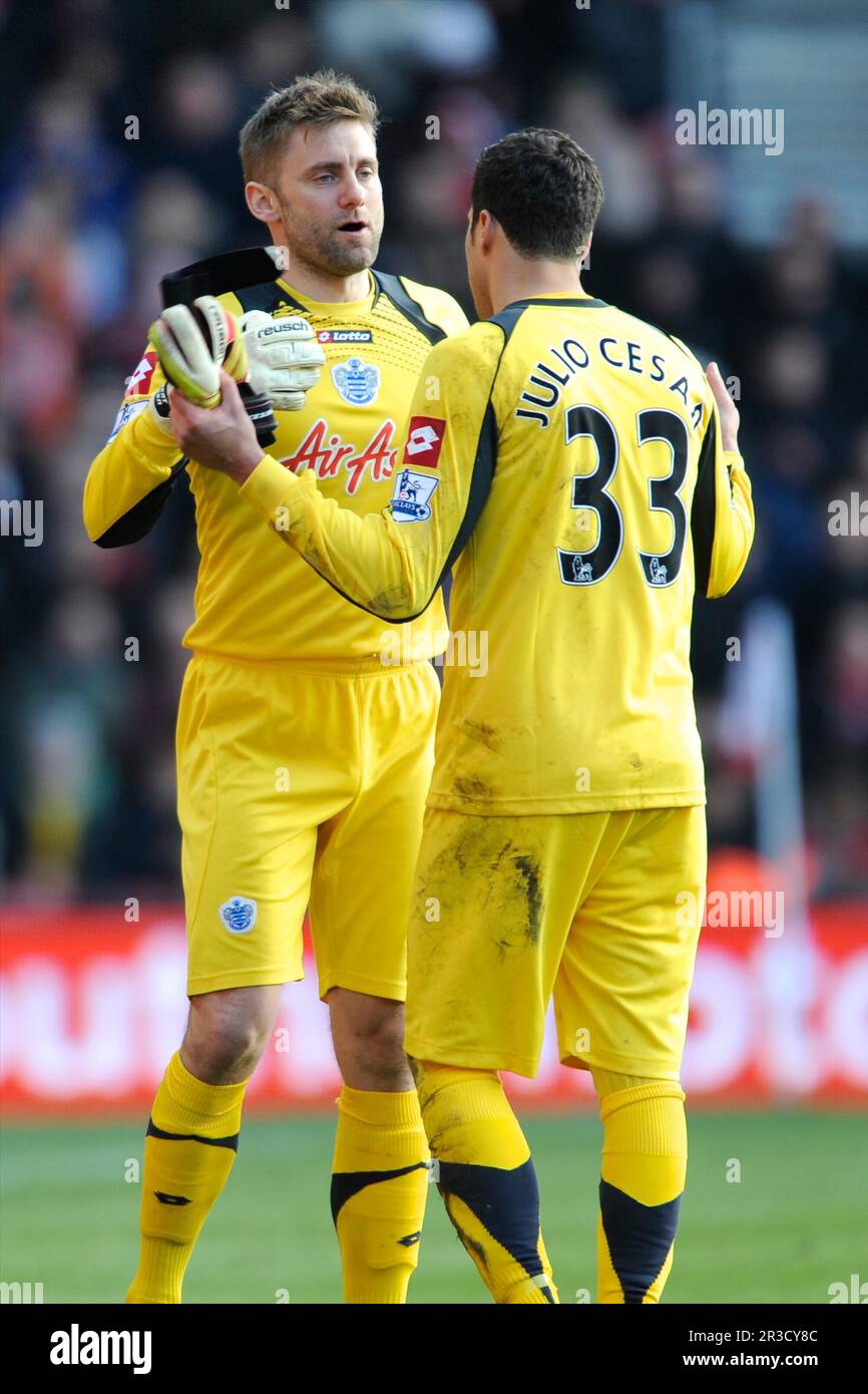 Rob Green of Queens Park Rangers (left) comes on as Julio Cesar of ...