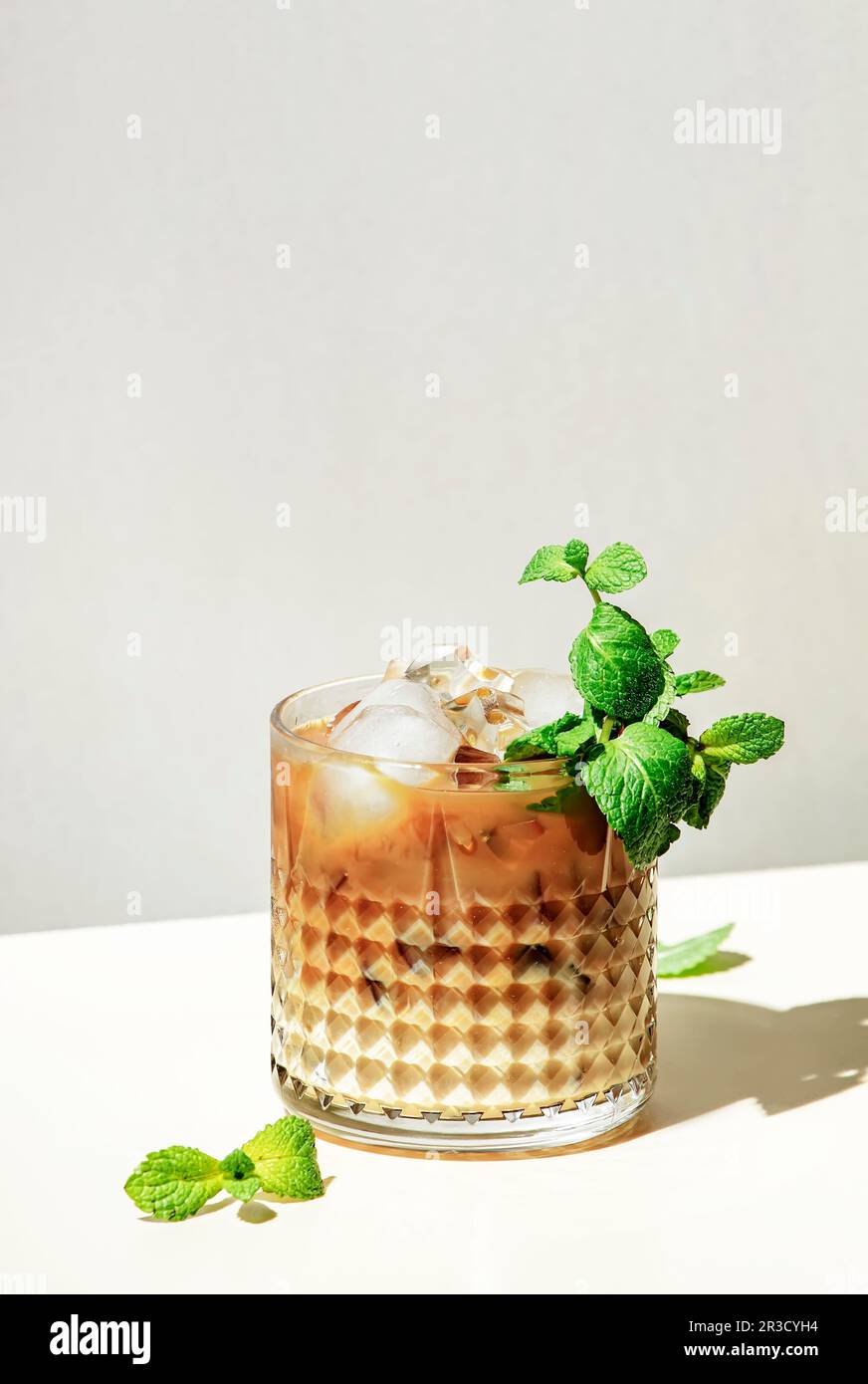 Mint White Russian alcoholic cocktail drink with vodka, coffee liqueur ...
