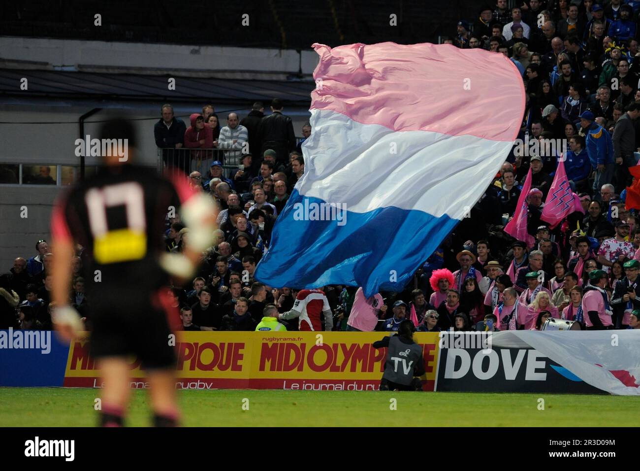 A tricolour in Stade Francais pink during the Amlin Challenge Cup Final ...