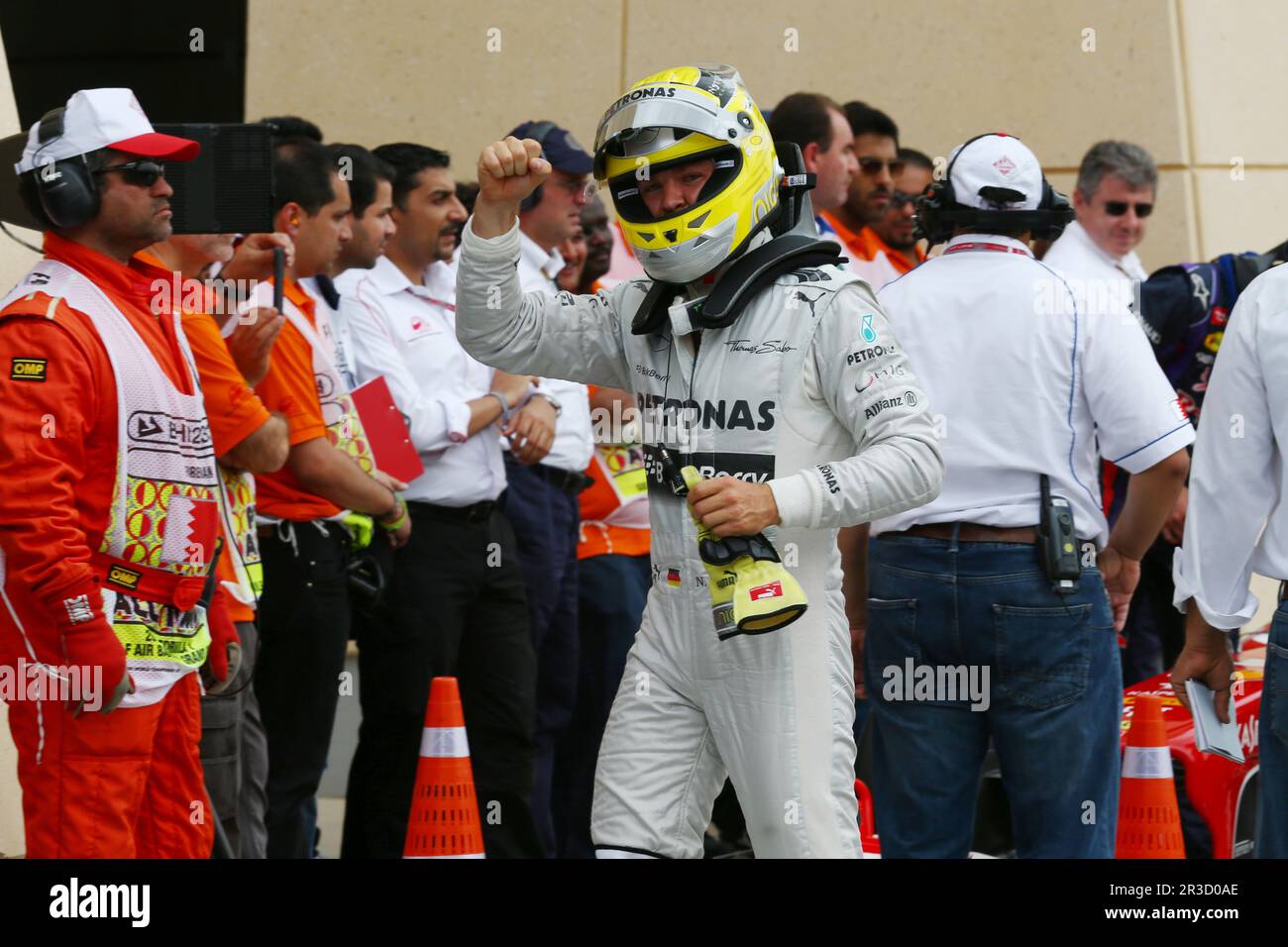 Nico Rosberg (GER) Mercedes AMG F1 celebrates his pole position in parc ...