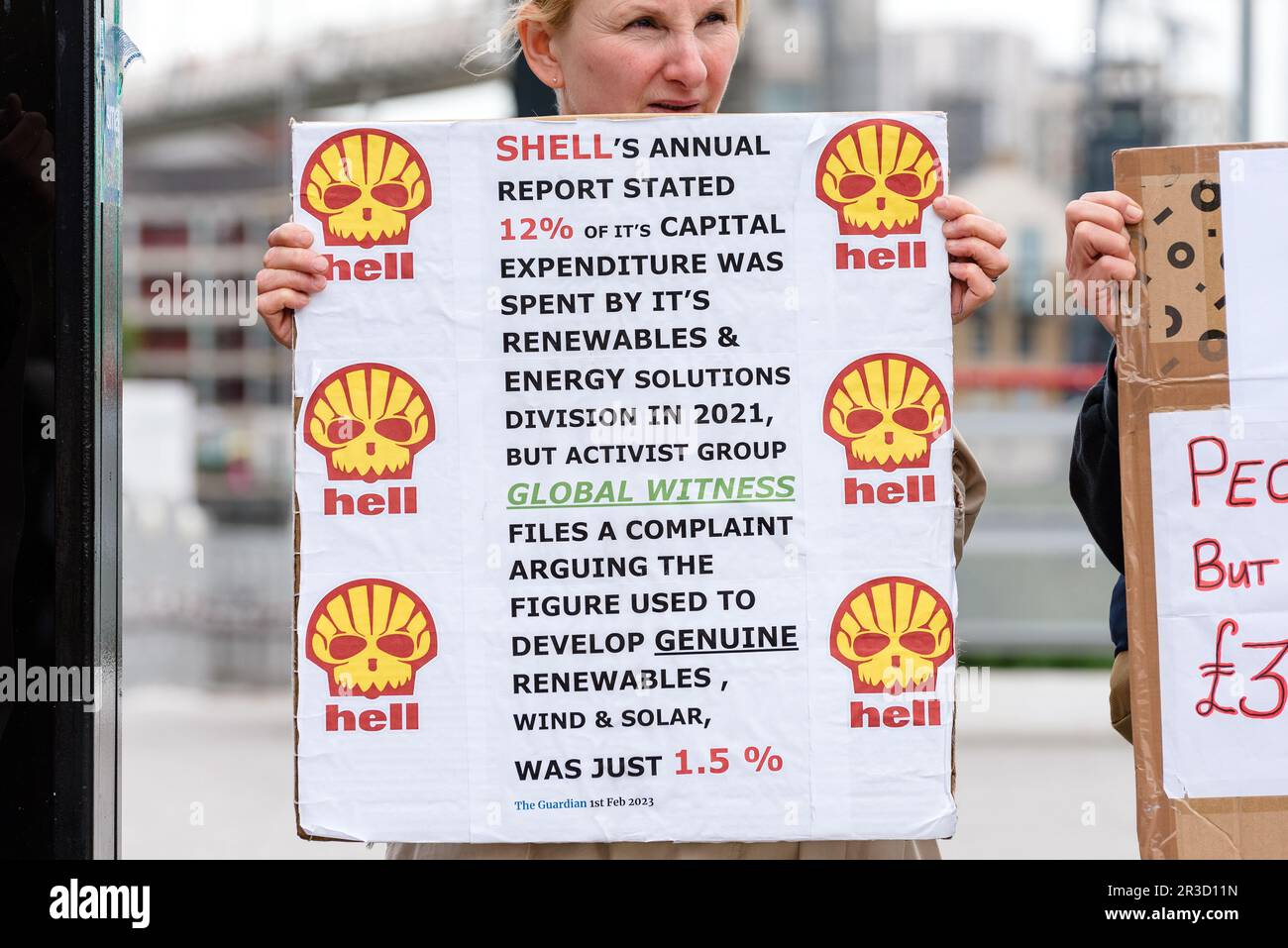 London, UK. 23 May 2023. Climate campaigners from Fossil Free London ...