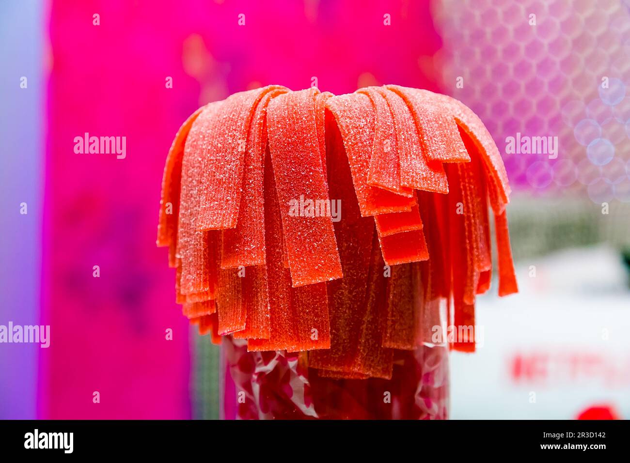 Soft Strips of Red Strawberry Candy Stock Photo - Alamy