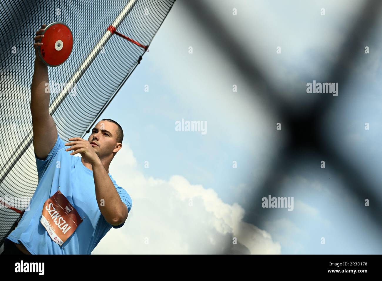 Turnov, Czech Republic. 23rd May, 2023. Discus thrower of Hungary Robert Szikszai in action ...