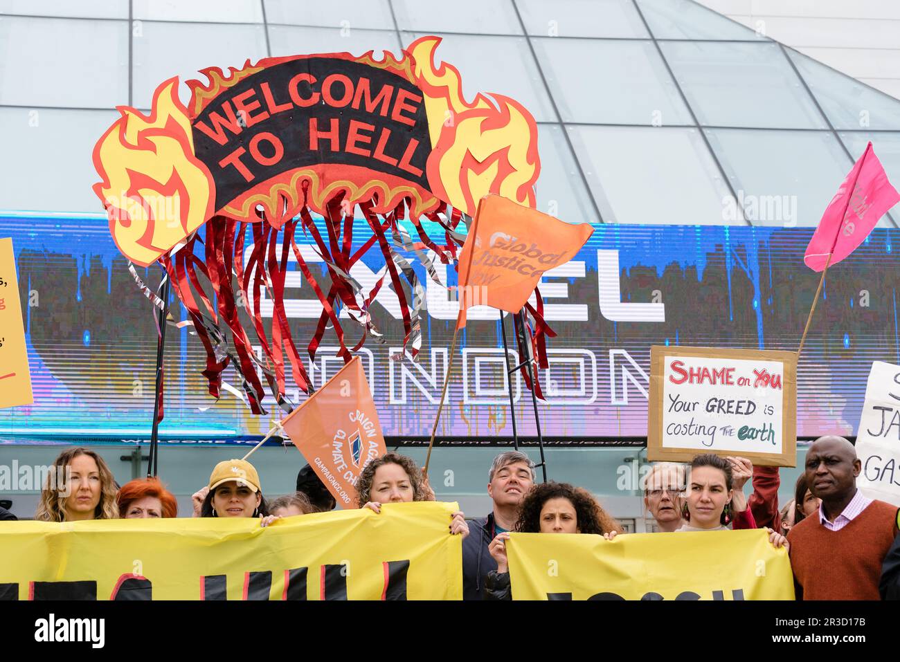 London, UK. 23 May 2023. Climate campaigners from Fossil Free London ...