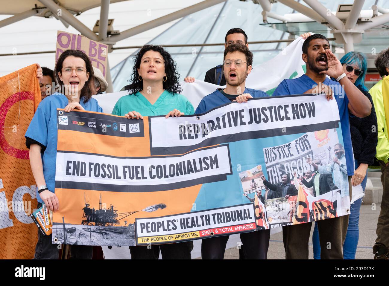 London, UK. 23 May 2023. Climate campaigners from Fossil Free London ...