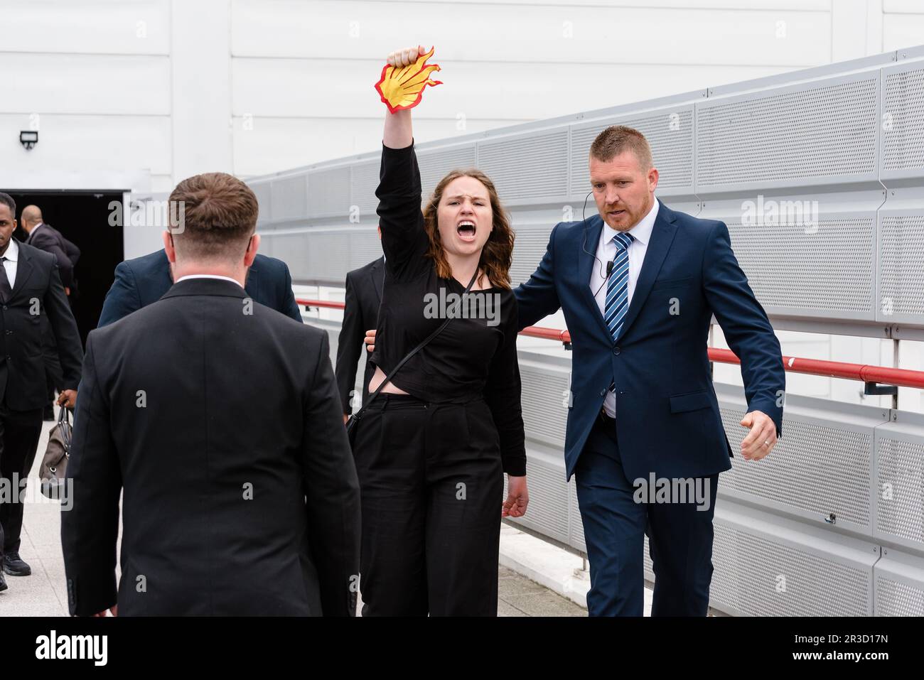 London, UK. 23 May 2023. Climate campaigners from Fossil Free London ...