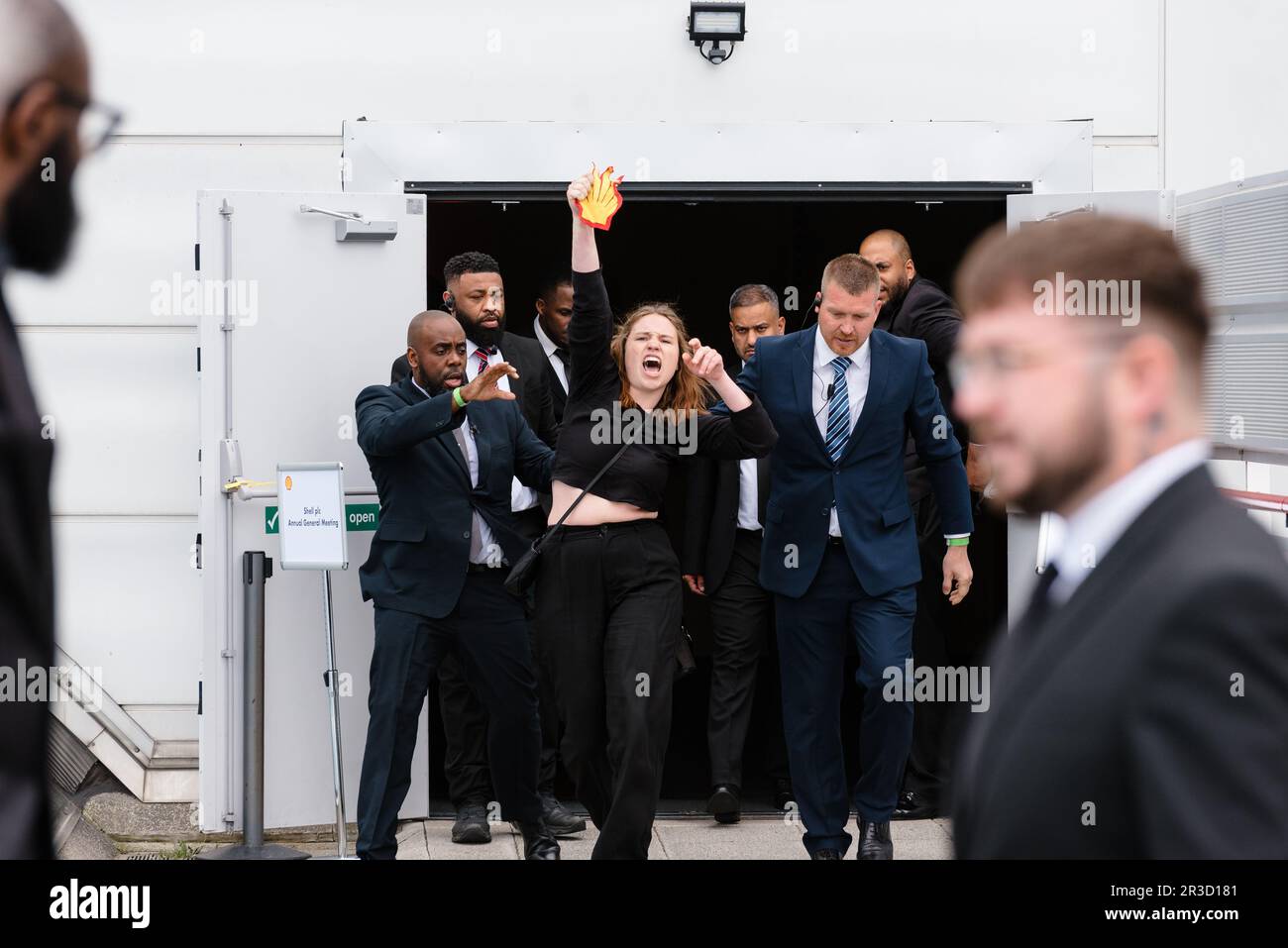 London, UK. 23 May 2023. Climate campaigners from Fossil Free London ...