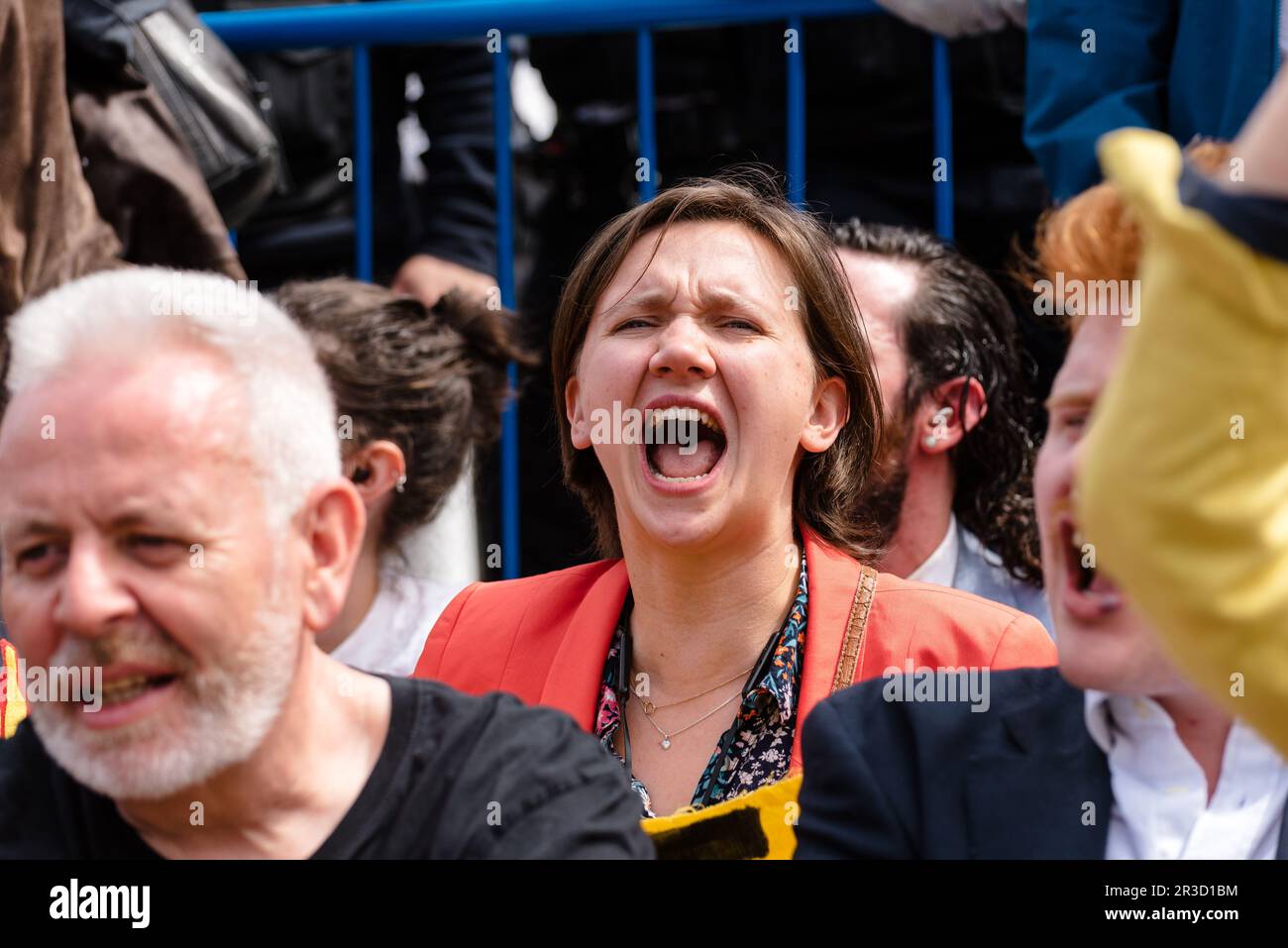 London, UK. 23 May 2023. Climate campaigners from Fossil Free London ...