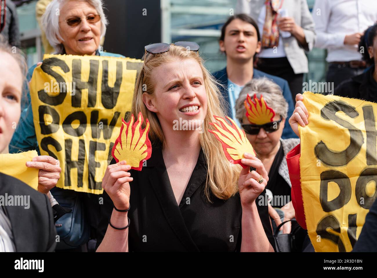 London, UK. 23 May 2023. Climate campaigners from Fossil Free London ...