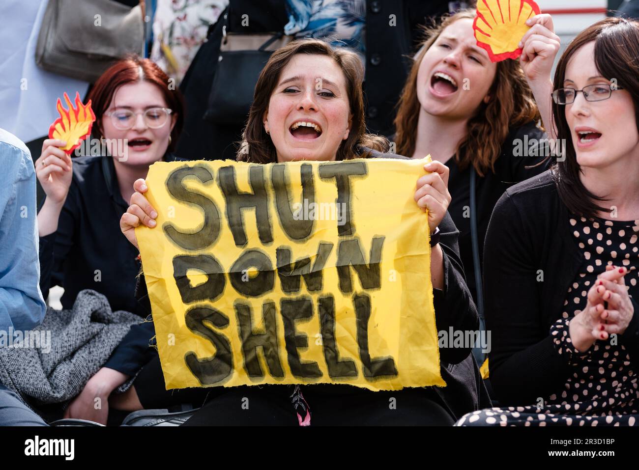 London, UK. 23 May 2023. Climate campaigners from Fossil Free London ...