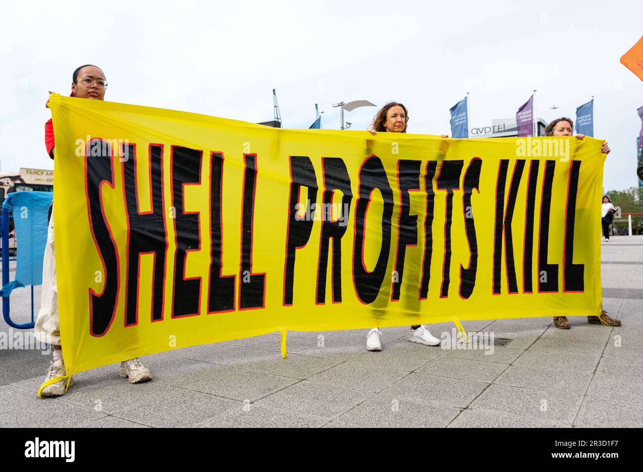 London, UK. 23 May 2023. Climate campaigners from Fossil Free London ...