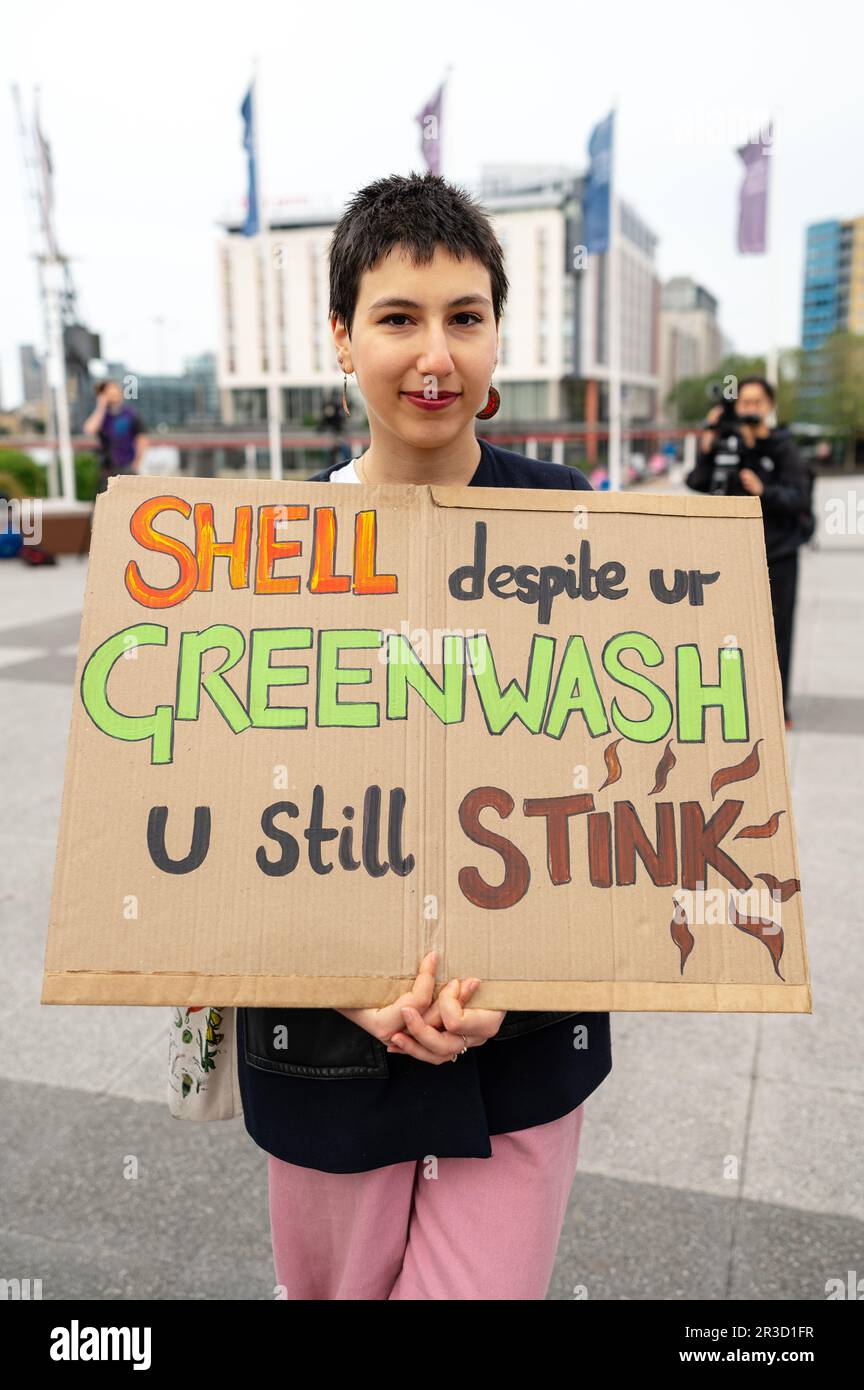 London, UK. 23 May 2023. Climate campaigners from Fossil Free London ...