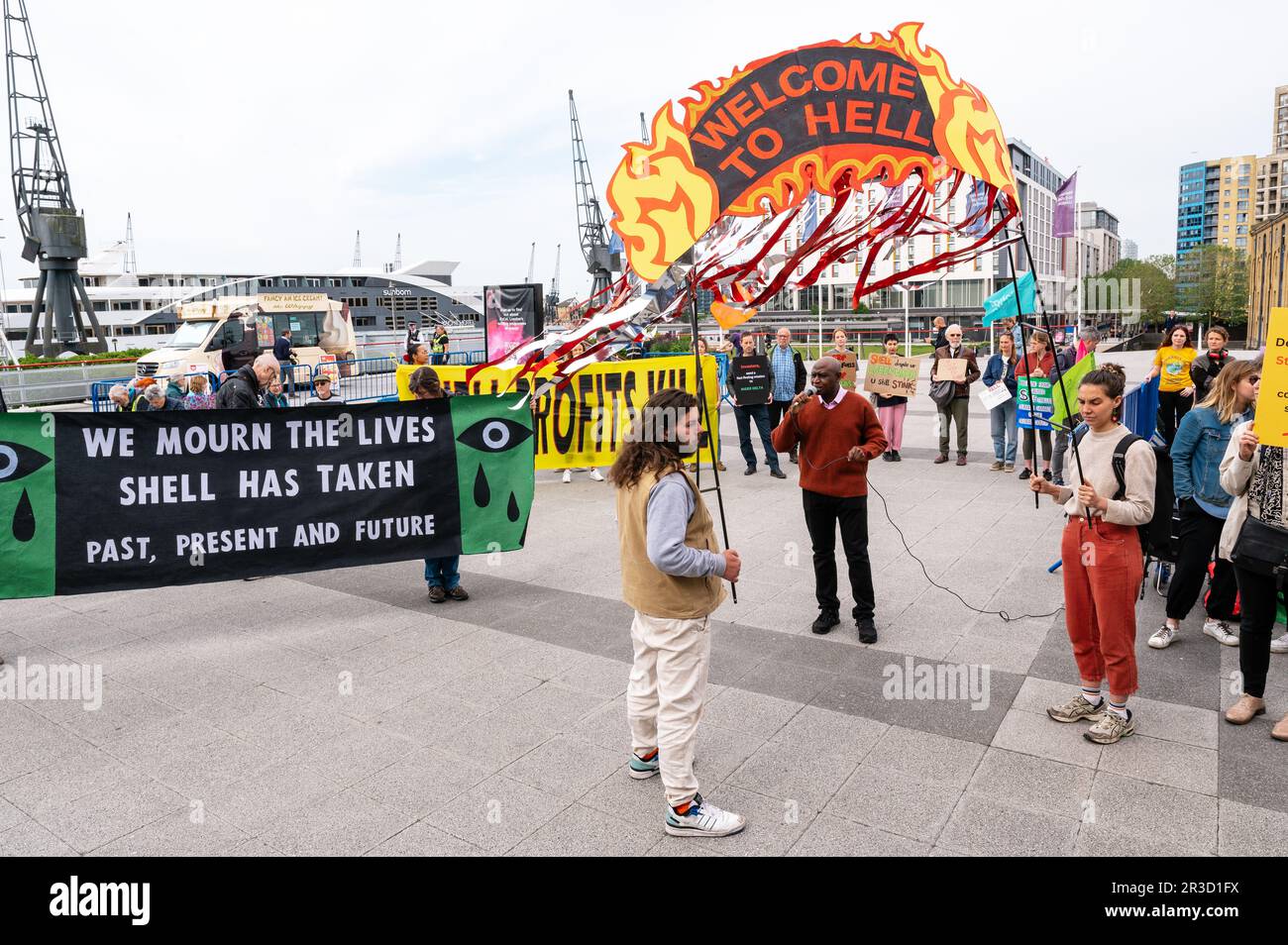 London, UK. 23 May 2023. Climate campaigners from Fossil Free London ...