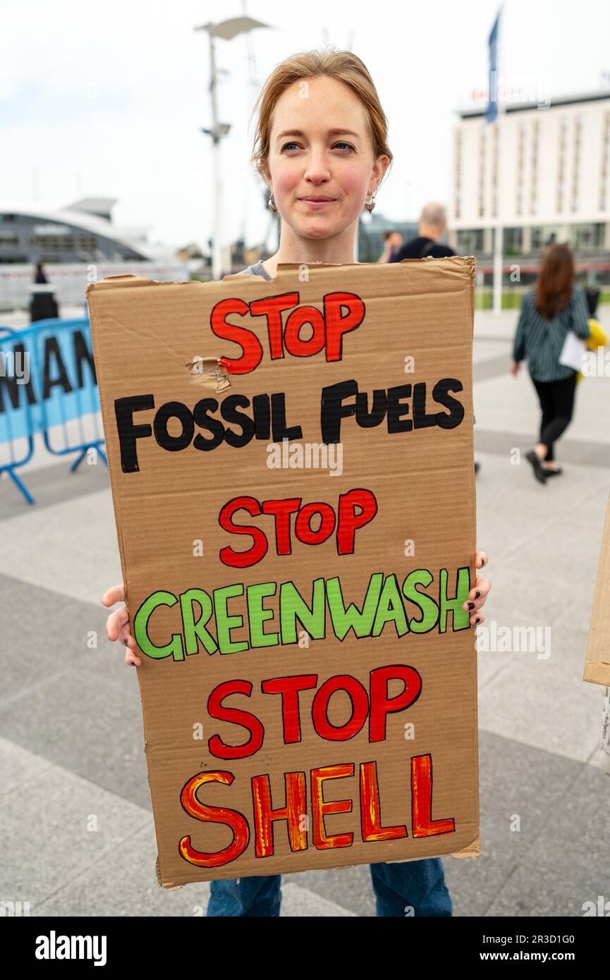 London, UK. 23 May 2023. Climate campaigners from Fossil Free London ...