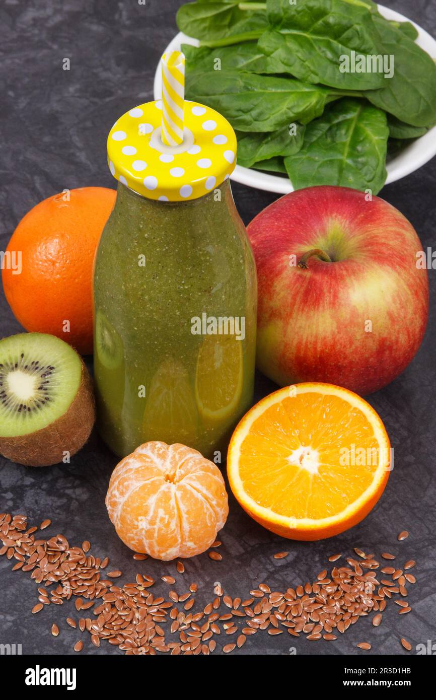 Freshly blended coctail from natural fruits and vegetables, concept of ...
