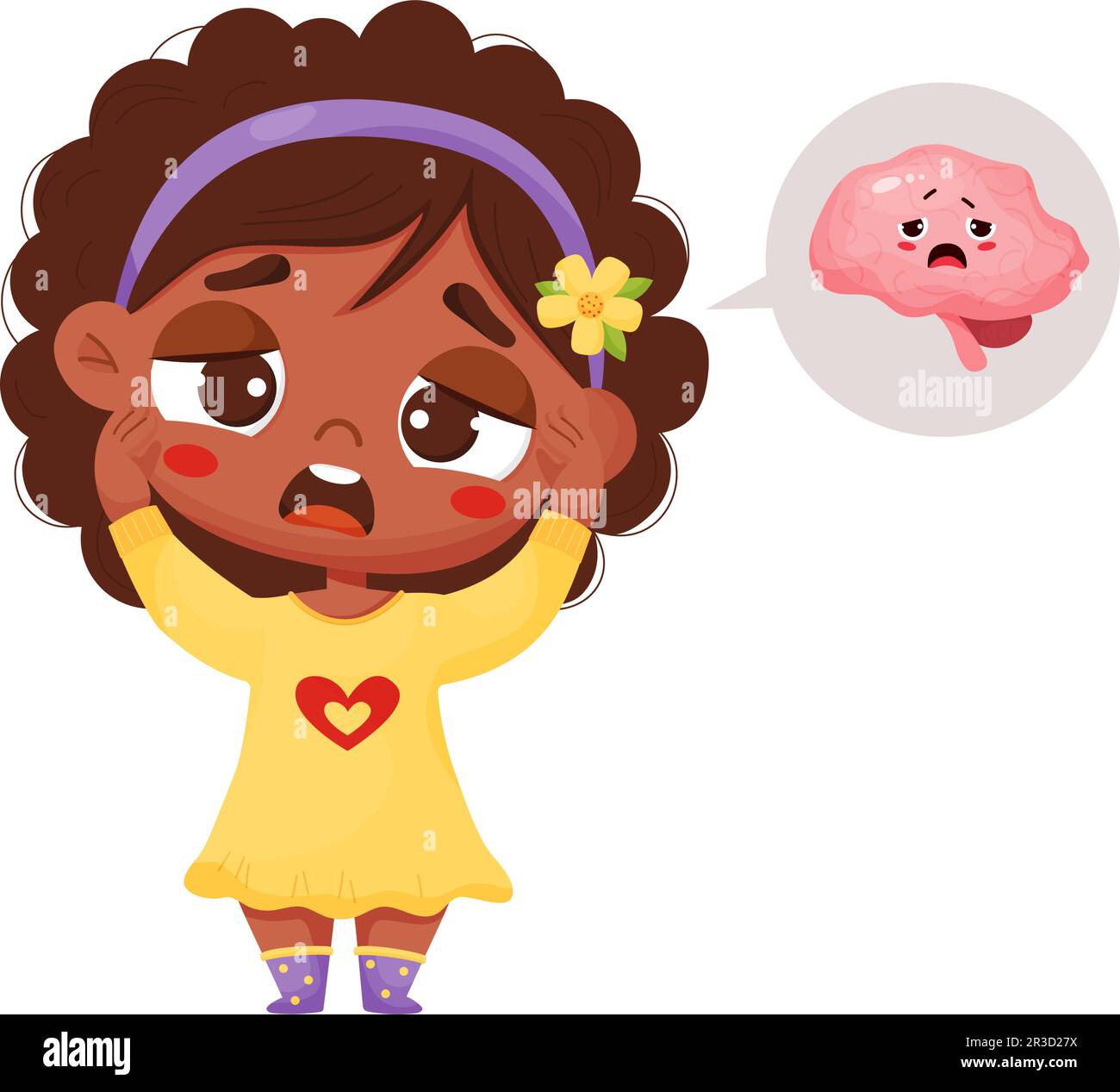 Cute black ethnic girl is suffering from headache and is holding her ...