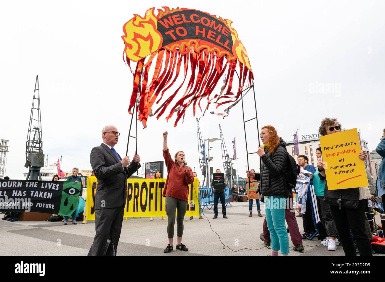 London, UK. 23 May 2023. Climate campaigners from Fossil Free London ...